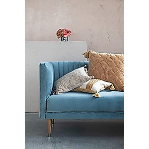 Creative Co-Op Traditional Decorative Woven Cotton Blend Viscose Chenille Lumbar Embroidery and Tassels Pillow, Measures 16" L x 12" H, Multicolored