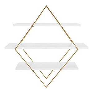Kate and Laurel Daxton Modern Wood and Metal Wall Shelf, 31" x 32", White and Gold, Glam Wall Organization