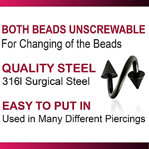 bodyjewellery 14G 14 Gauge 1.6mm 3/8 Inch 10mm Black surgical steel eyebrow lip bars ear tragus Twist rings spiral Barbells ABQZ Piercing