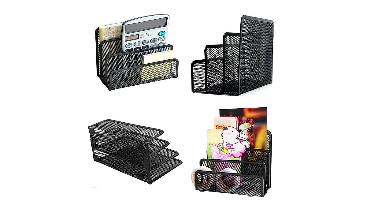 Desk Mail Organizer 2 Pack - Stylish Metal Mesh Desktop File Sorter