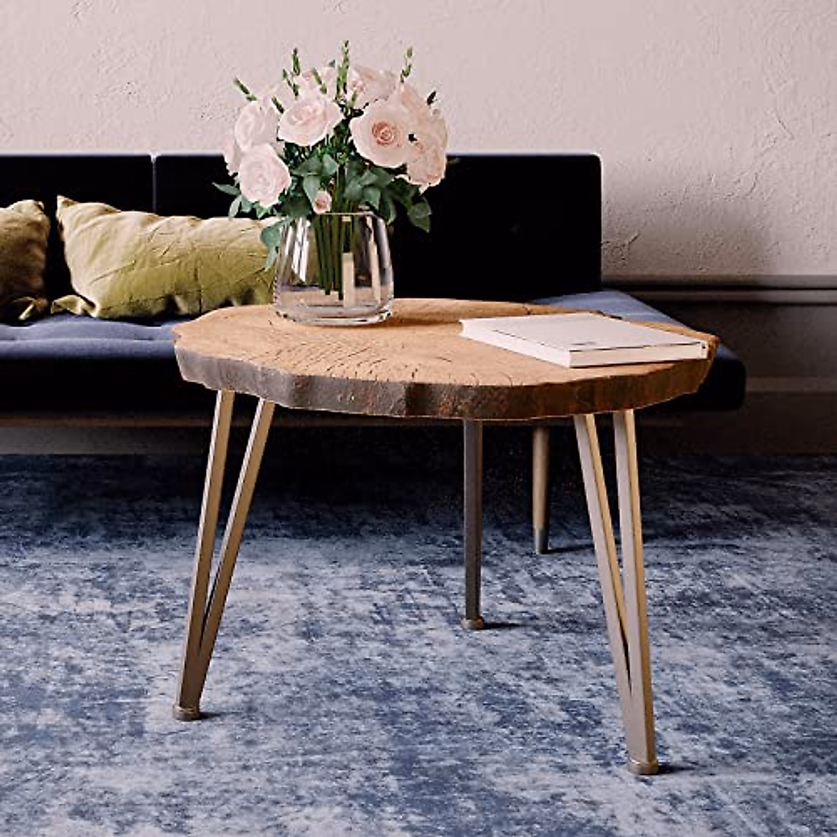 SUNBURY Outdoor Indoor Coffee Table, 31" Wooden Look Coffee Table, Concrete Outdoor Side Table, Modern Round Metal Coffee Table for Livingroom Bedroom, Garden, Backyard