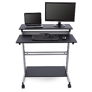 Stand Up Desk Store Rolling Adjustable Height Two Tier Standing Desk Computer Workstation (Silver Frame/Black Top, 40" Wide)