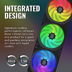 Cooler Master MasterFan SF360R ARGB 360mm All-In-One Square Frame Fan w/ 24 Independently-Controlled ARGB LEDS, Cable Management, PWM Control Fan for Computer Case and CPU Liquid Cooler