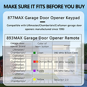 MIV 877MAX Garage Door Keypad, with 2 Pack 893MAX Opener Remote, Compatible with LiftMaster/Chamberlain/Craftsman Garage Door Opener Since 1993