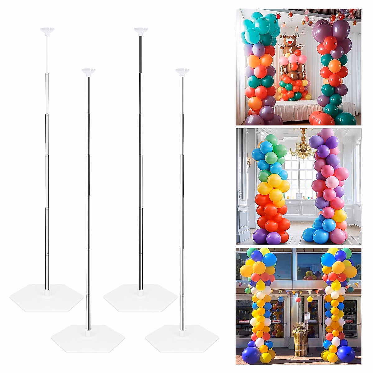 Lechay Balloon Column Stand Set of 4, 6.6ft Adjustable Balloon Stand kit with Base Telescopic for Baby Shower Wedding Birthday Graduation Party Decorations