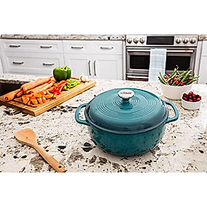 Lodge EC6D38 Enameled Cast Iron Dutch Oven, 6-Quart, Lagoon and Enameled Cast Iron & Ceramic Stoneware Care Kit