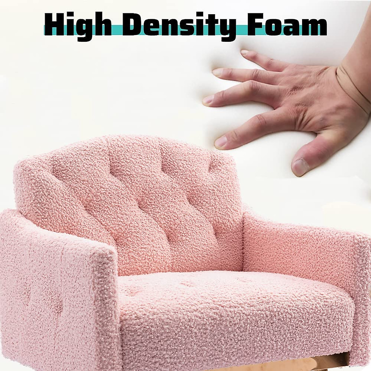 JOYBASE Mid Century Modern Accent Chair, Wood and Steel Armchair, Comfy Reading Chair, Arm Chair for Living Room, Bedroom (Pink, Faux Fur)