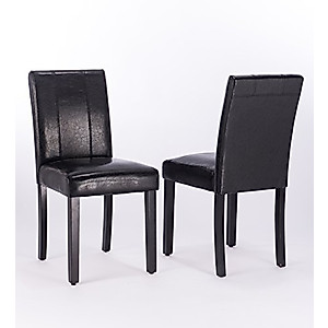 Dining Chairs Set of 2 Solid Wood Leatherette Parson Chairs(Black)