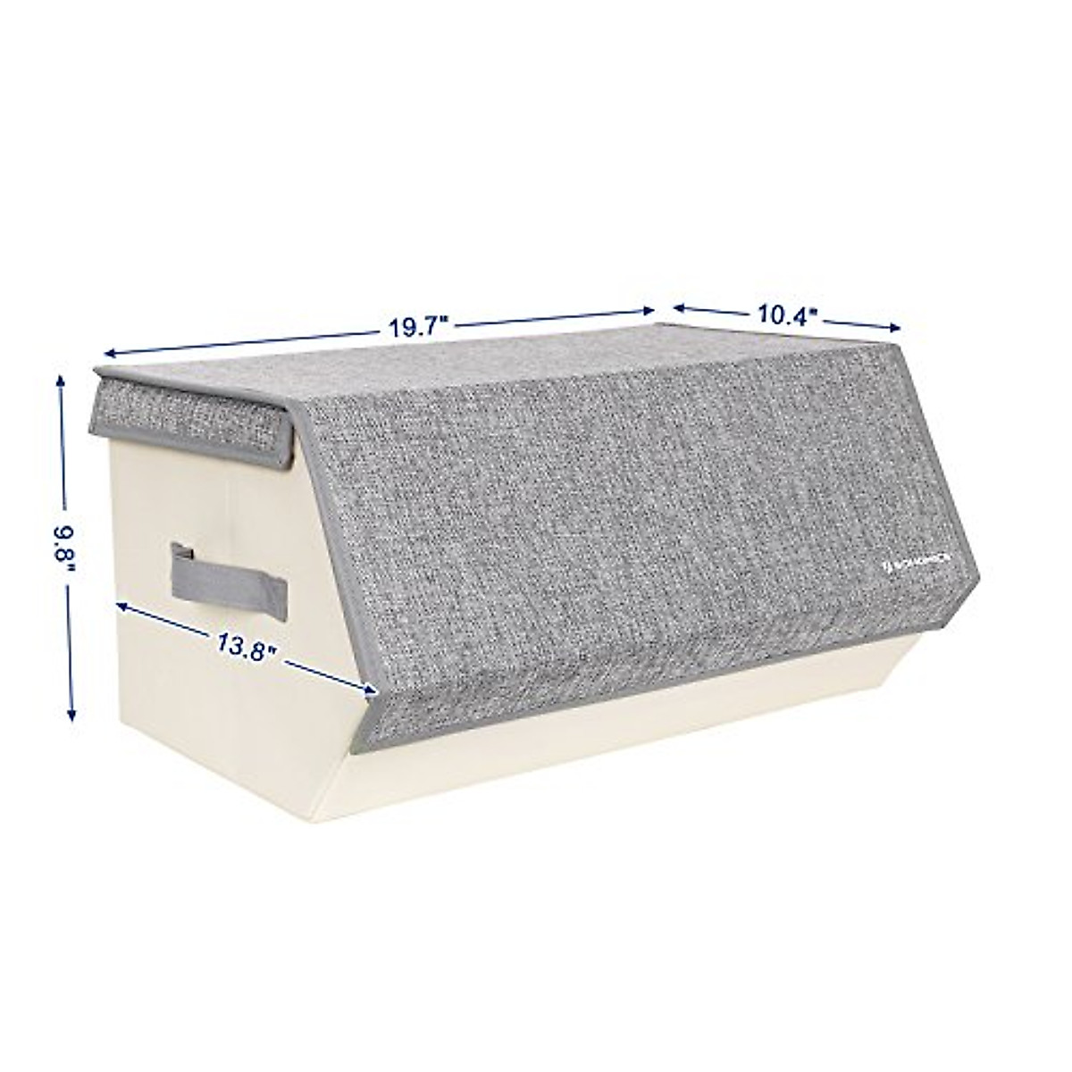 SONGMICS Large Bins with Lids and Handles, Stackable Storage Organizers with Linenette and Oxford Fabric for Clothes and Kid’s Toys, Set of 2, Gray and Beige URLB03GE