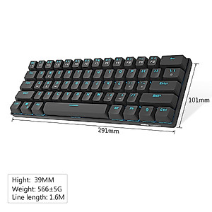 MageGee MK-Mini 60% Mechanical Gaming Keyboard, 61 Keys TKL Compact Gaming Keyboard with Blue Switches, Portable Blue LED Backlit USB Type-C Wired Office Keyboard for PC Laptop Computer, Black