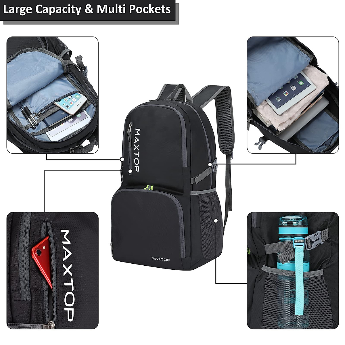 MAXTOP 40/50L Lightweight Packable Backpack for Hiking Traveling Camping Water Resistant Foldable Outdoor Travel Daypack