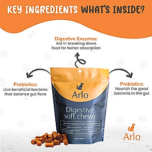 Arlo Pet Supplies Pre and Probiotics for Dogs & Puppies, Digestive Supplement, 60 Soft Chews, 2 Billion CFUs, Vitamin C, Supports Healthy Digestion, Helps Reduce Gas, Bloating, Irregularity