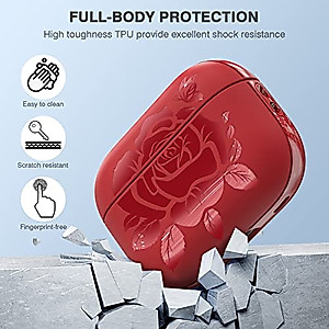 for Airpods Pro 2 Case (2022),DATIMIRA Rose Engraved TPU Apple airpods pro 2nd Generation Case Cover with Strap for Women and Girls,Christmas Red