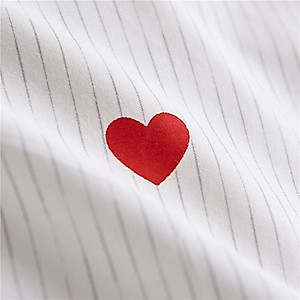 LRJKUAJ Bedding Duvet Cover Set,Modern Red Small Heart Striped Pattern White Washed Full Cotton Quilt Covers with 2 Pillowcases Zipper Closure Ties (King (U.S. Standard))