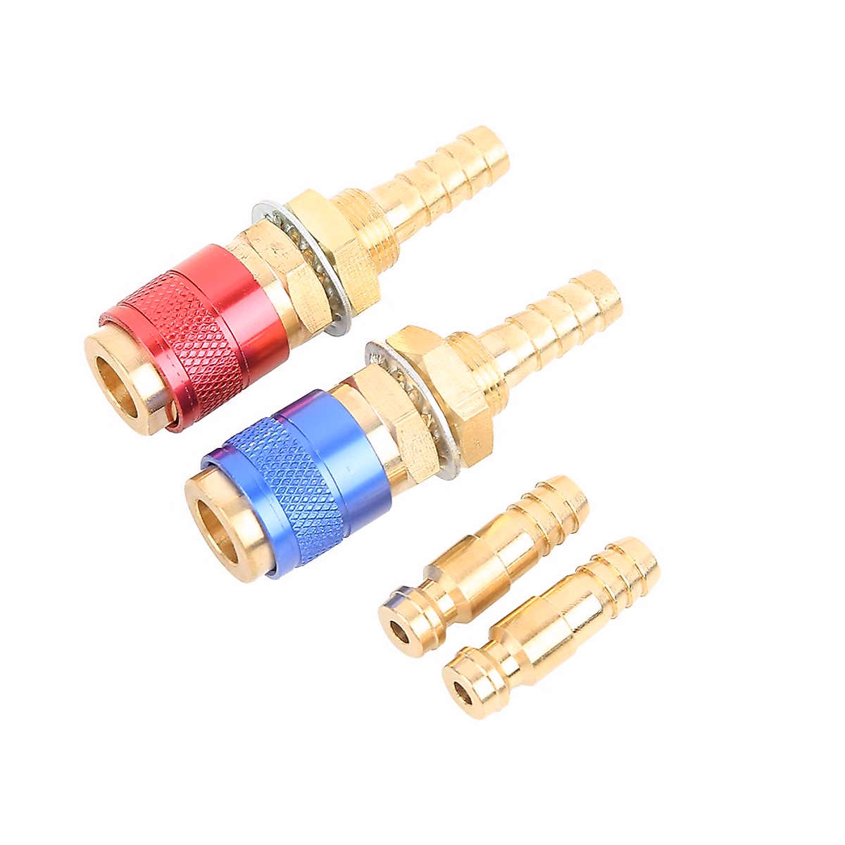 Yosoo Health Gear Quick Fitting Hose Connector, 8mm M8 Water-Cooled and Gas Adapter Quick Connector Fitting Hose Red Water Cooled and Gas Adapter for MIG TIG Welding Torch, 2 Piece