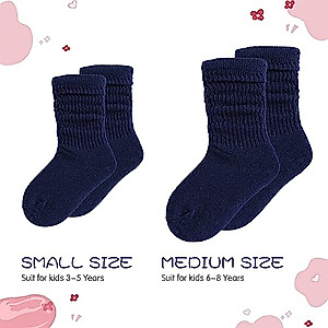 DOOVID Toddler Slouch Socks Knee High Socks Kids Boys Girls Cotton Long Crew Socks Navy Blue 6-8 Years
