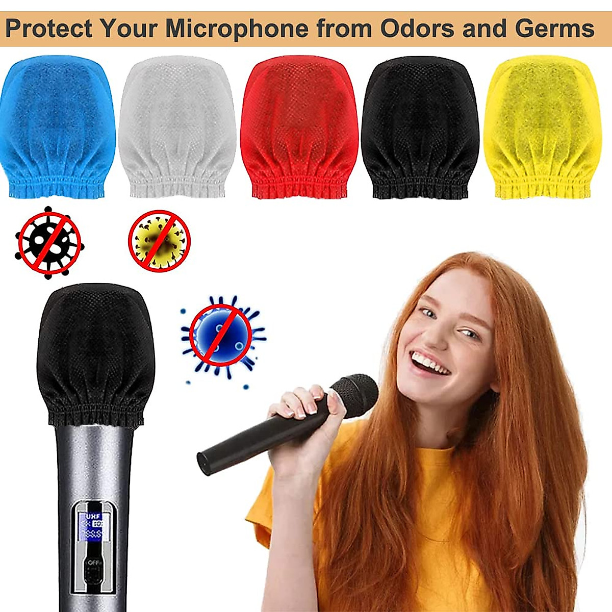Disposable Microphone Cover, Non-woven Handheld Microphone Windscreen with Elastic Band, Clean and No-odor Mic Covers for KTV, Interview, Recording Studio, Performance, Speech (set-1)