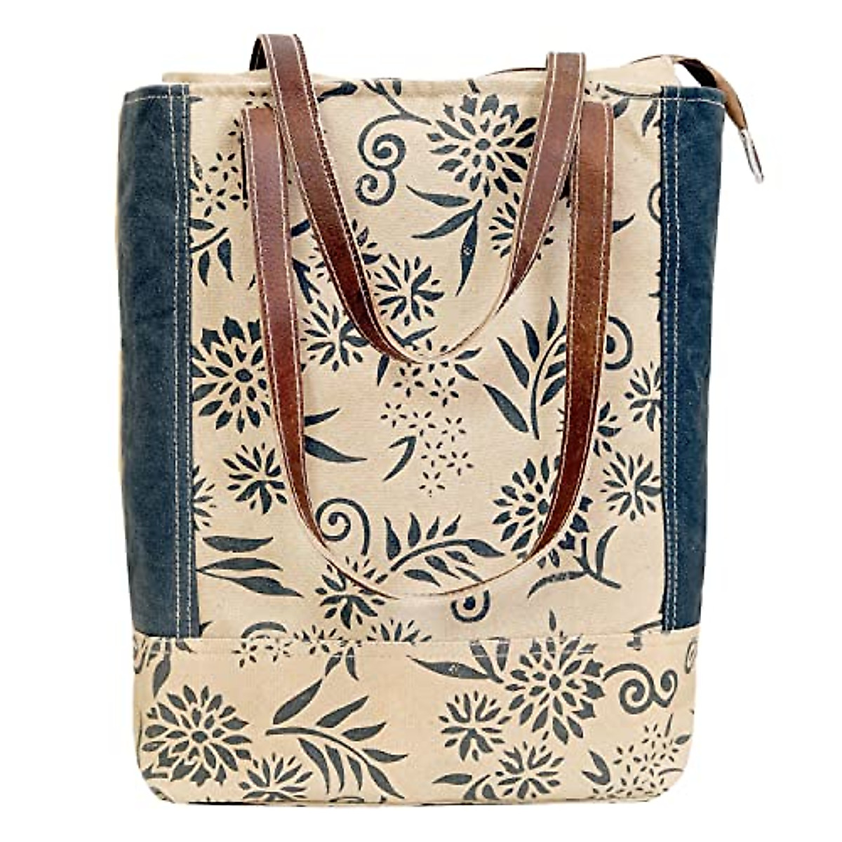 Ruzioon Upcycled Canvas & Cowhide Tote Bag, Upcycled Canvas & Leather Shoulder Bag, Upcycled Canvas Hand Bag for Women’s