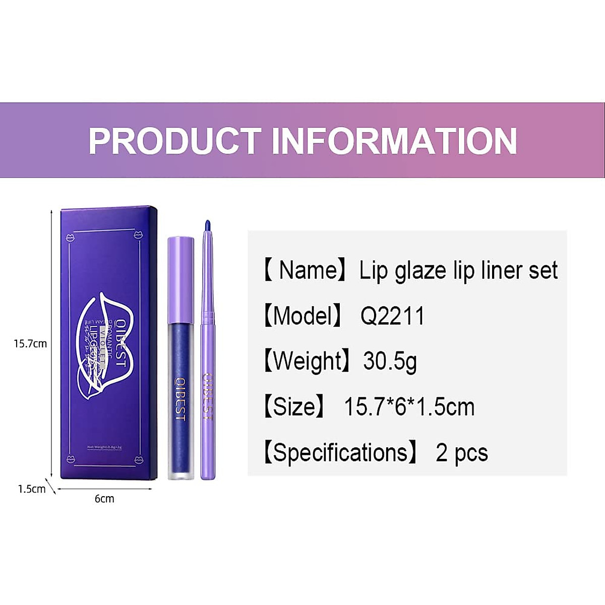 Easilydays 2 Pcs Halloween Dark Matte Liquid Lipstick + Lip Liner Pens Sets, 8 Colors High Pigmented Goth Sexy & Bold Lip Gloss, 24H Waterproof Long-lasting Matte Lipstick , Non-Stick Cup Velvety Lip Makeup for Women (Purple)