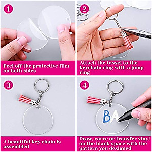 Acrylic Keychain Blanks, Audab 120pcs Clear Keychains for Vinyl Kit Including 30pcs Acrylic Blanks, 30pcs Keychain Tassels, 30pcs Key Chain Rings and 30pcs Jump Rings for DIY Keychain Vinyl Crafting