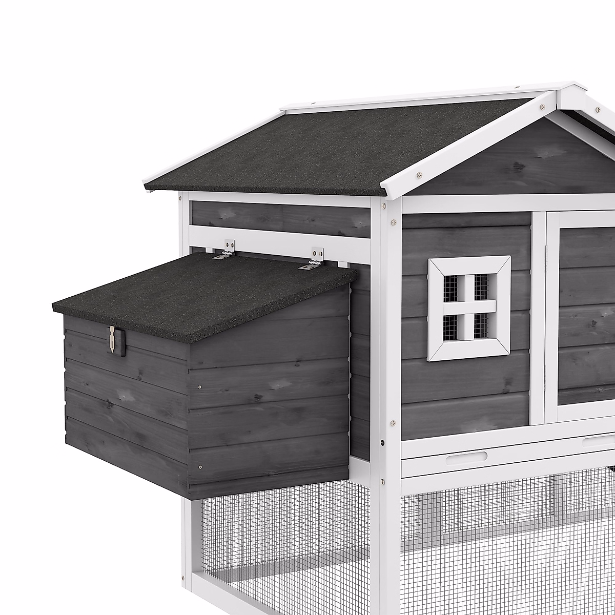 PawHut 69" Chicken Coop Wooden Chicken House, Rabbit Hutch Pen, Outdoor Backyard Poultry Hen Cage with Run w/Nesting Box, Removable Tray for Easy Cleaning, Asphalt Roof, and Safe Lockable Door