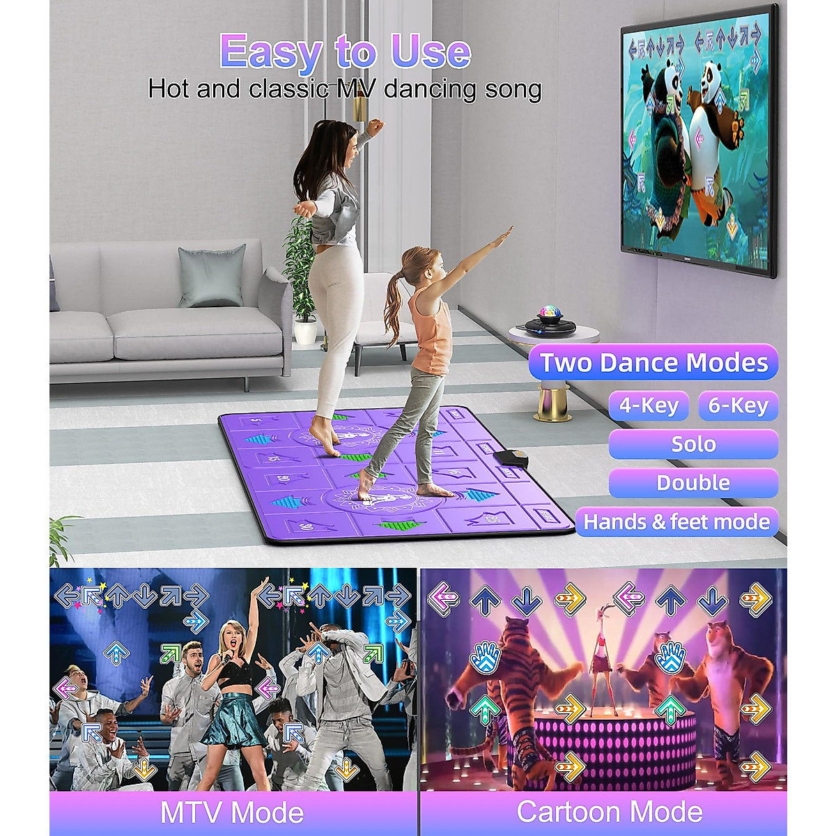 FWFX Dance Mat for Kids and Adults, Exercise & Fitness Dance Pad Game for TV, Double User Wireless Dancing Mat, Musical Electronic Dance Mats with HD Camera, for Girls & Boys Ages 6+