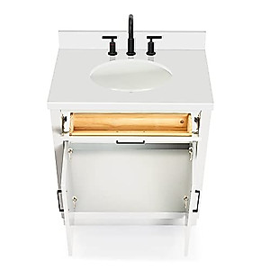 ARIEL Hepburn 31 Inch Bathroom Vanity with Sink, White Bathroom Vanity, Solid Wood Vanity Base Cabinet, White Quartz Top 1.5-Inch Edge, Oval Undermount Sink, 2 Soft Closing Doors, 1 Tip Out Drawer