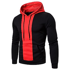 Maiyifu-GJ Men Casual Drawstring Slim Fit Hoodies Novelty Patchwork Pullover Hoodie Lightweight Athletic Hooded Sweatshirts (Black,X-Large)