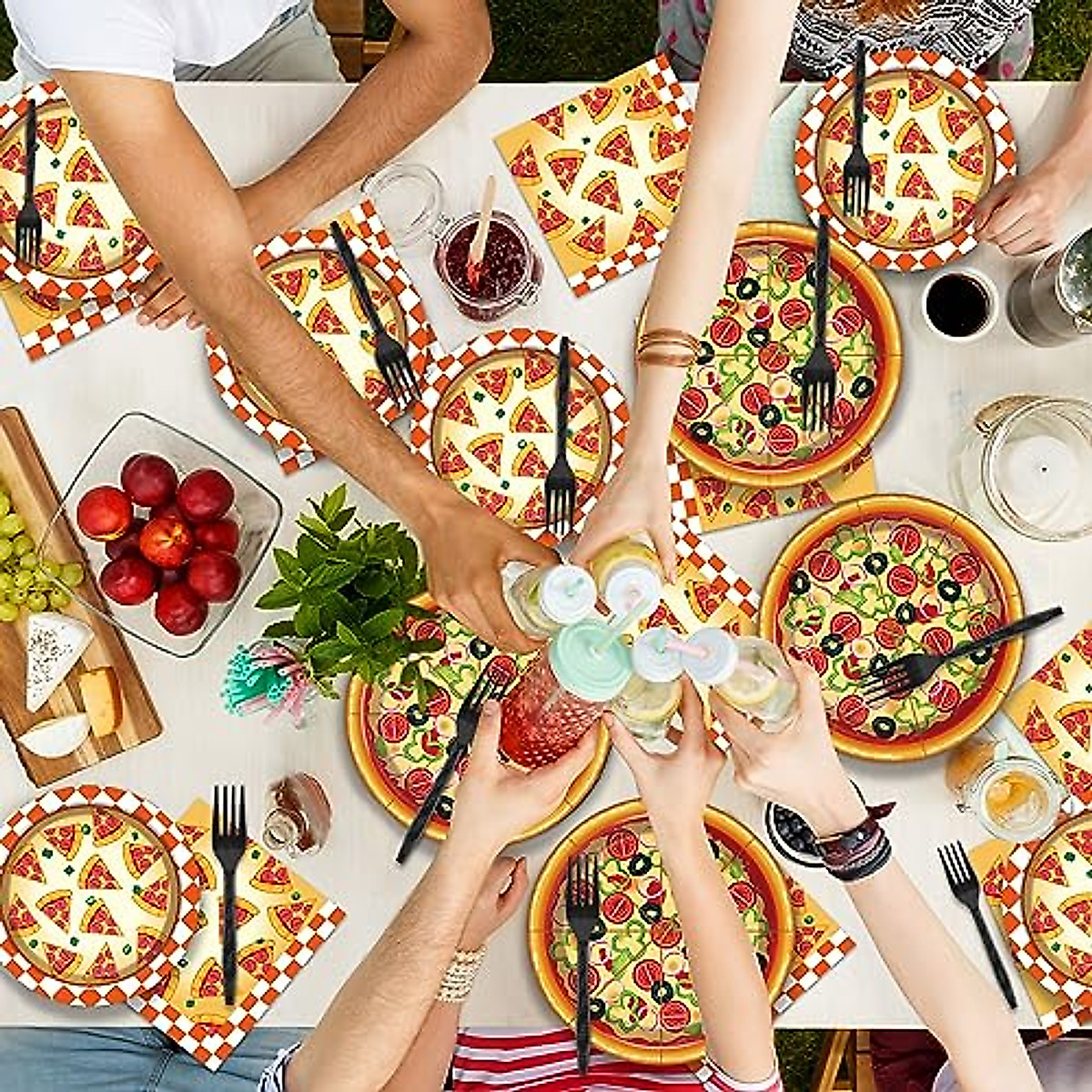 50 Guests Pizza Party Supplies Plates and Napkins Tableware Set Pizza Birthday Party Dinnerware Decorations Favors for Kids Boys Girls Birthday Baby Shower Picnics