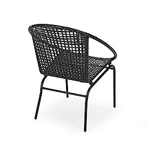 Jacqueline Outdoor Modern Faux Rattan Club Chair (Set of 2), Black
