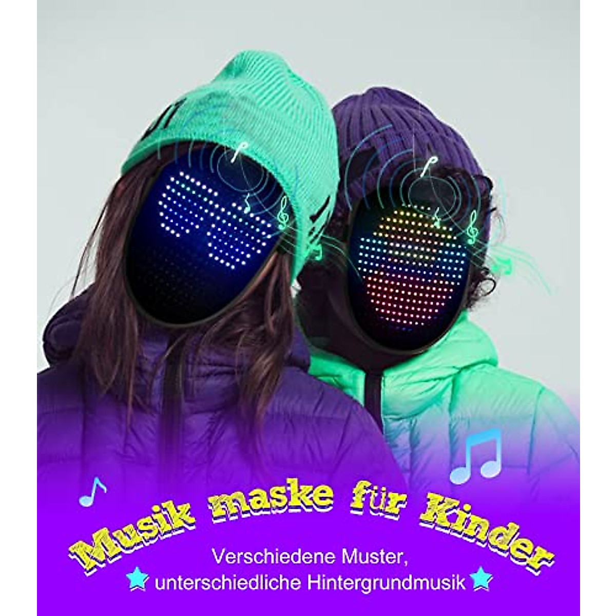 Kid Led Mask with Music Gesture Sensing Transforming Face,Light Up Luminous Digital Glow Masks for Halloween Christmas Birthday Party