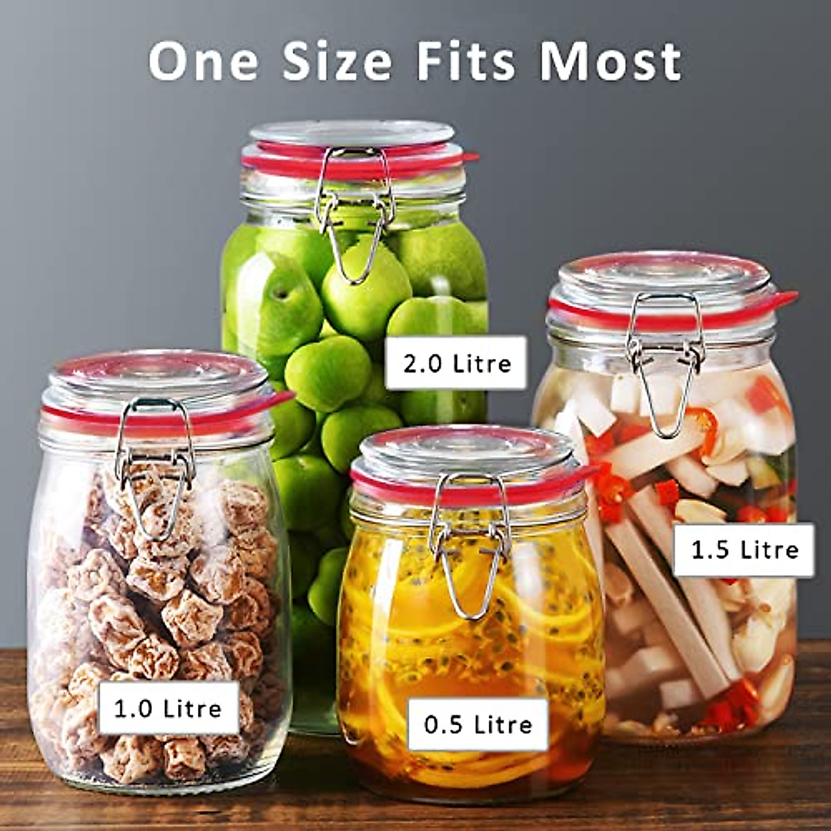 12 Pieces Rubber Seals for Glass Jars, Airtight Silicone Mason Jar Gaskets, Leakproof Silicone Replacement Gaskets for Storage Jars, Elastic and Fits Most Sizes (Red)