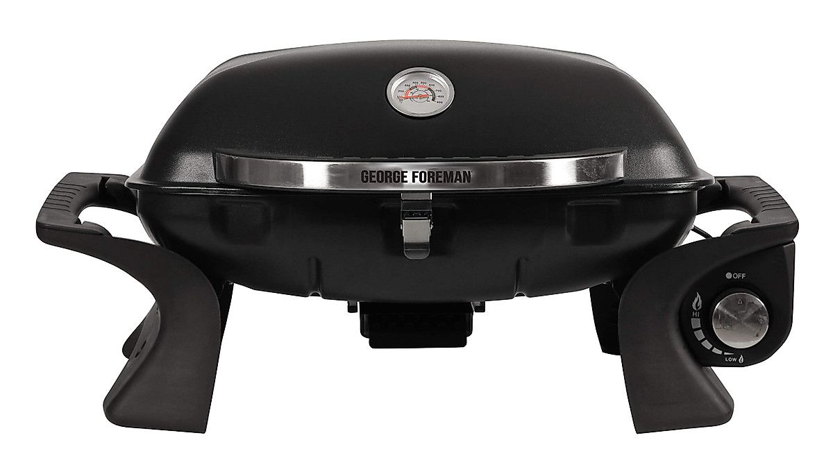 George Foreman Portable Gas BBQ with Thermostat - Compact & Lightweight