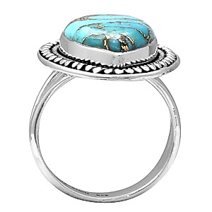 YoTreasure Blue Copper Turquoise Solid 925 Sterling Silver Ring Jewelry