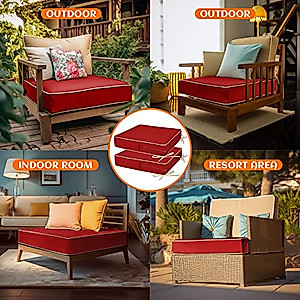 RULAER Patio Chair Cushion 20X20X4 Inch Outdoor Waterproof Seat Cushions Indoor Firm Yet Comfortable Square Dining Chair Pads Double Piping Washable Chair Pad (20x20x4（1pc）, Red)