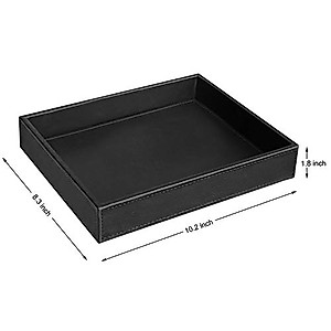 HofferRuffer Faux Leather Vanity Tray, Elegant Desktop Storage Organizer, Decorative Catchall Perfume Tray, Bathroom Valet Tray, Nightstand or Dresser Organizer, Black, 10.2 x 8.4 x 1.8 inches