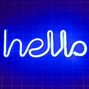 QiaoFei LED Hello Neon Word Sign Neon Letters Light Art Decorative Lights, Marquee Signs/Wall Decor for Christmas, Birthday Party, Kids Room, Living Room,Wedding Party Supplies(Blue Hello)