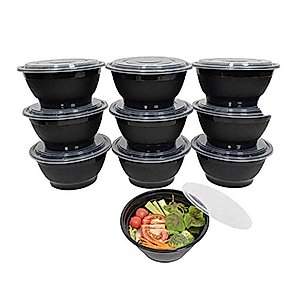 Elam Meal Prep Plastic Container Noodle Bowl 25-pack 42oz To-Go Containers Take -Out Round Bowls with Lids Food Storage Salad Bowl Bento Box Microwavable(BPA Free) Freezer/Dishwasher Safe Disposable