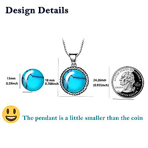 DOLIOX 925 Sterling Silver Turquoise Pendant Necklace, Genuine Round December Birthstone Necklace Vintage Jewelry Gift for Women