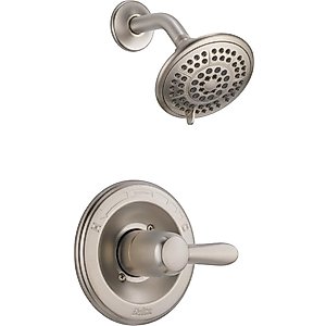 Delta Faucet Lahara 14 Series Single-Function Shower Faucet Set, 5-Spray Shower Head, Shower Handle, Brushed Nickel Shower Faucet, Delta Shower Trim Kit, Stainless T14238-SS (Valve Not Included)