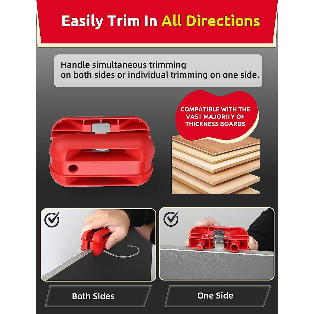 Edge Banding Trimmer, Edge Banding Cutter with Tungsten Carbide Blades, Woodworking Edge Banding Trimmer Tool for All Directions