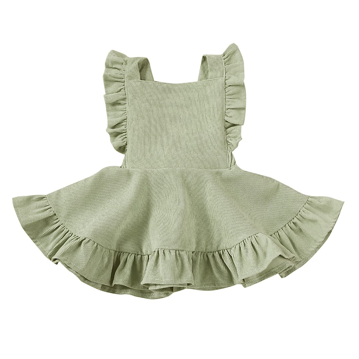 Piacakece Baby Girls Corduroy Suspender Skirt Toddler Girl Ruffled Sleeveless Strap Overalls Skirt Tutu Dress Clothes (A-Green, 6-12 Months)