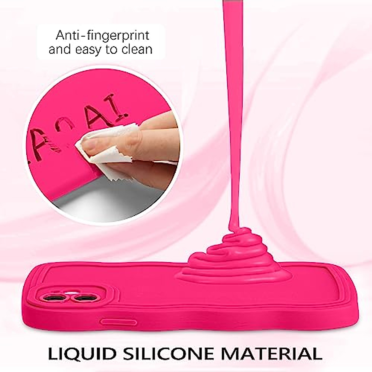 GUAGUA Compatible with iPhone 12 Mini Case, Phone Case iPhone 12 Mini, Cute Curly Wave Shape Design Soft Hybrid TPU Bumper Drop Shockproof Protective Anti Slip Case for iPhone 12 Mini 5.4’’, Hot Pink