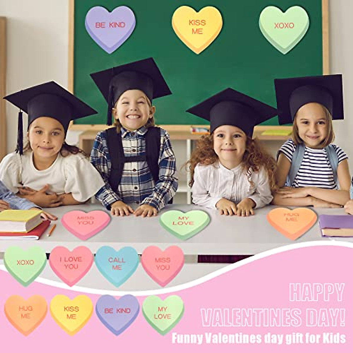 48 Pieces Valentine's Day Cutouts Candy Heart Cut-Outs Colorful Heart Cut-Outs for Bulletin Board School Classroom Anniversary Party Supplies