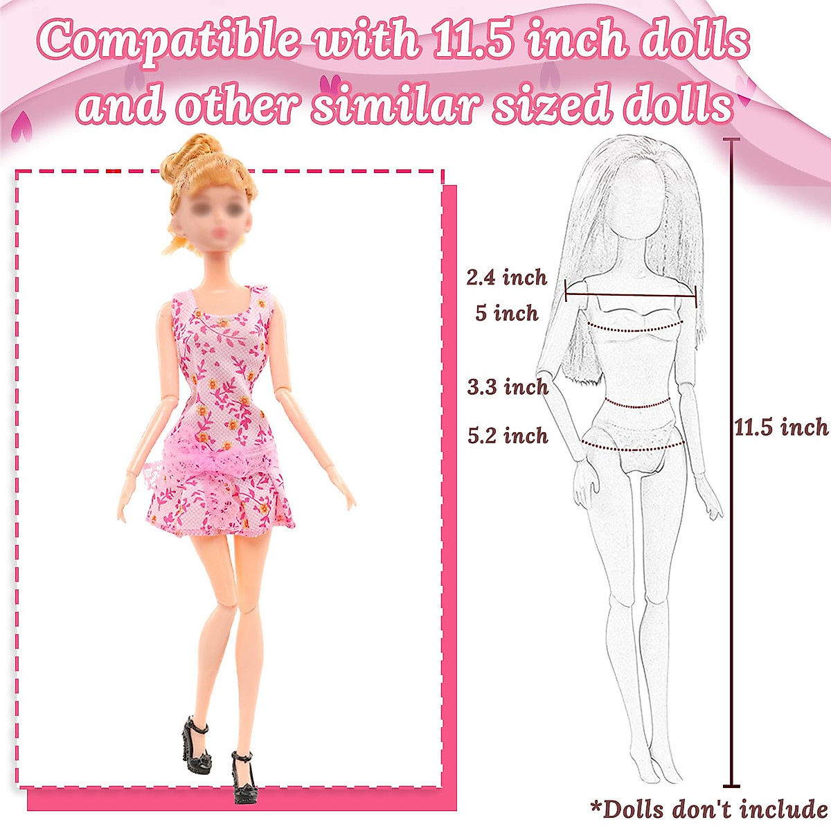 32 Pcs Doll Clothes and Accessories for Doll, 11.5 Inch Doll Outfit Collection Including 6 Floral Skirts 6 Dresses 5 Shoes 5 Accessories and 5 Bags (Random Style), for Girls Birthday Gifts