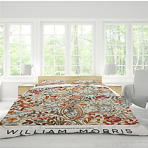 FEIPUHOME Art William Morris Rustic Floral Duvet Cover Set Vintage Garden Plants Herbs Flowers Botanical Classic Design 3 Piece Bedding Set Queen