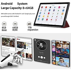 AOYODKG Tablet 2 in 1 with Keyboard, 10.1 inch Android Tablet, 8GB+64GB(1TB Expand), 2.4G+5G WiFi, Octa-Core, IPS HD Display, Dual Camera, Bluetooth, GMS Certified Tablet PC, AYO-M40 (Gray)