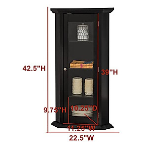 Kings Brand Furniture - Corner Curio Storage Cabinet with Glass Door, Black Finish