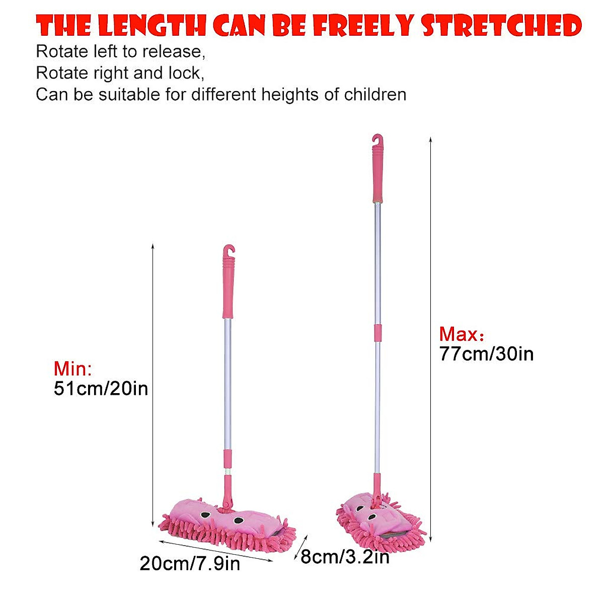 Toxz Kid's Housekeeping Cleaning Tools Set-3pcs, Small Mop Small Broom Small Dustpan,Adjustable Length,Labor-Saving,Suitable for Childs, Fabric