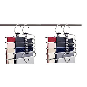 4 Pants Hangers Space Saving - Hangers for Clothes Hanger Organizer - Jean Hangers Pants Rack Scarf Hanger Closet Space Saving Scarf Organizer - Magic Pants Organizer (1), Black
